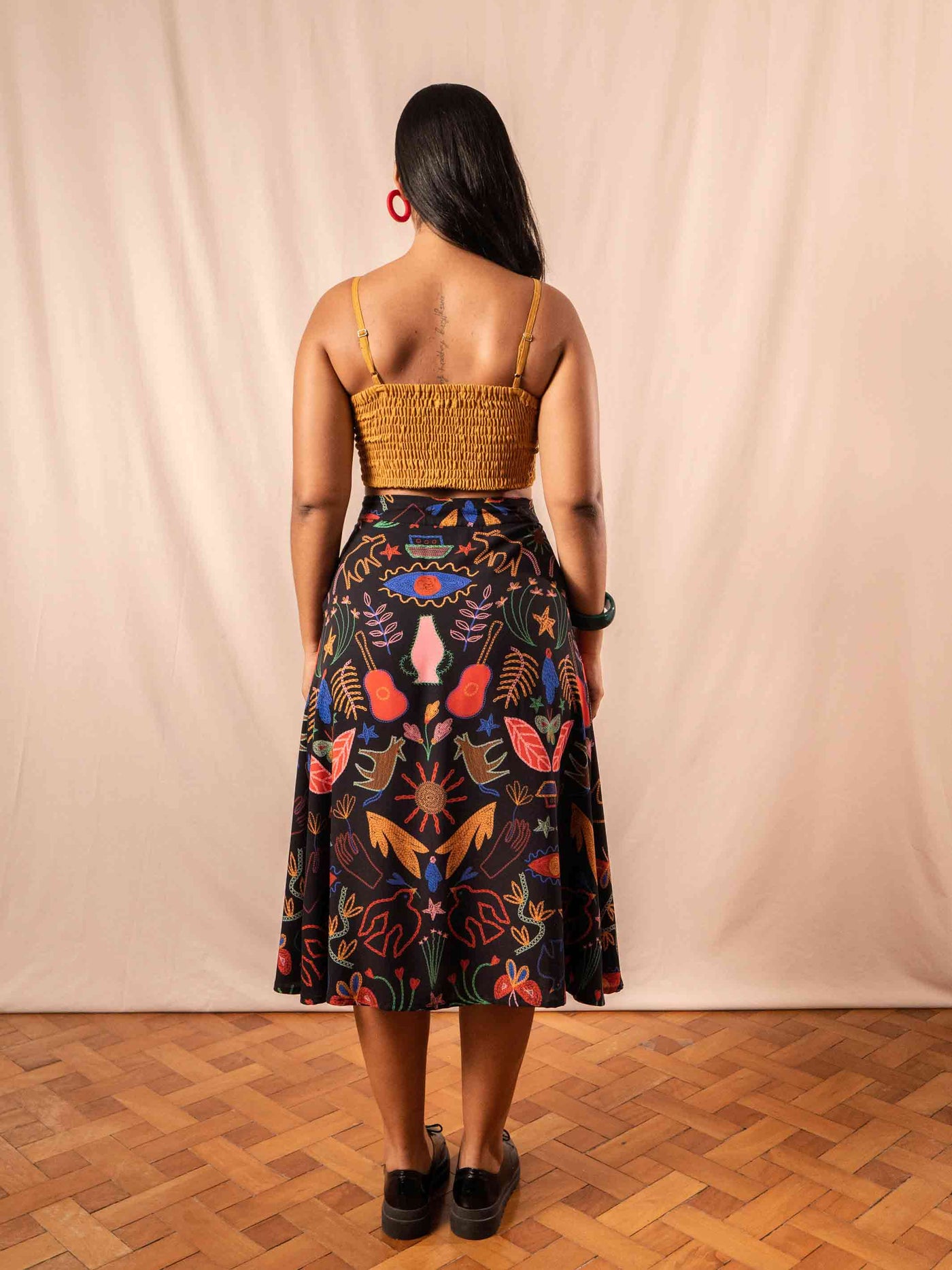 Saia de botão midi estampada Linhas de Violeta | DUAS design